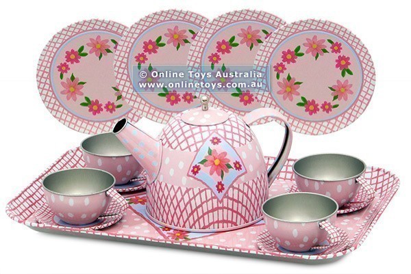 Children's Tin Tea Set - Floral Pink - Online Toys Australia