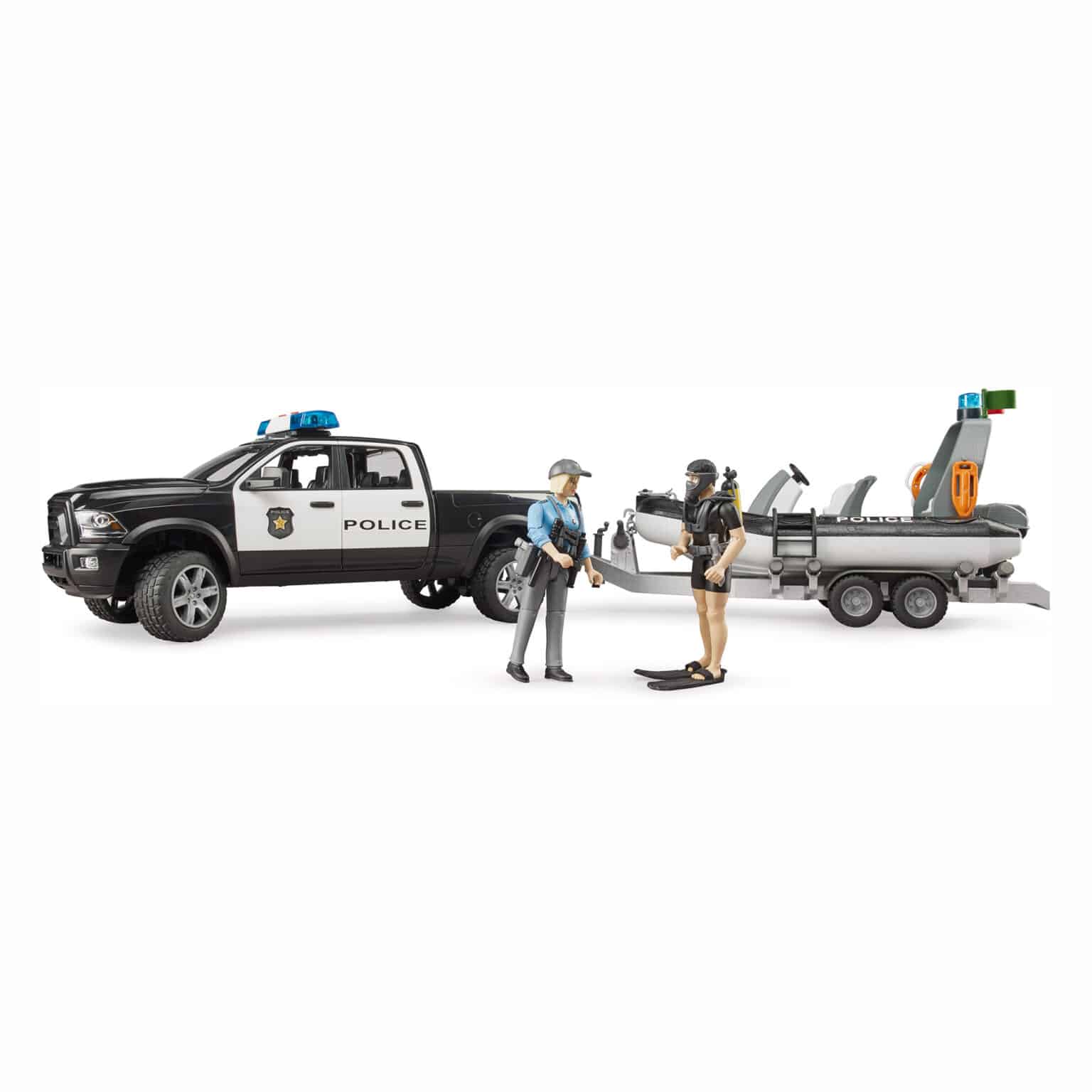 Bruder - RAM 2500 Police Pickup with Trailer, Boat and 2 Figures ...