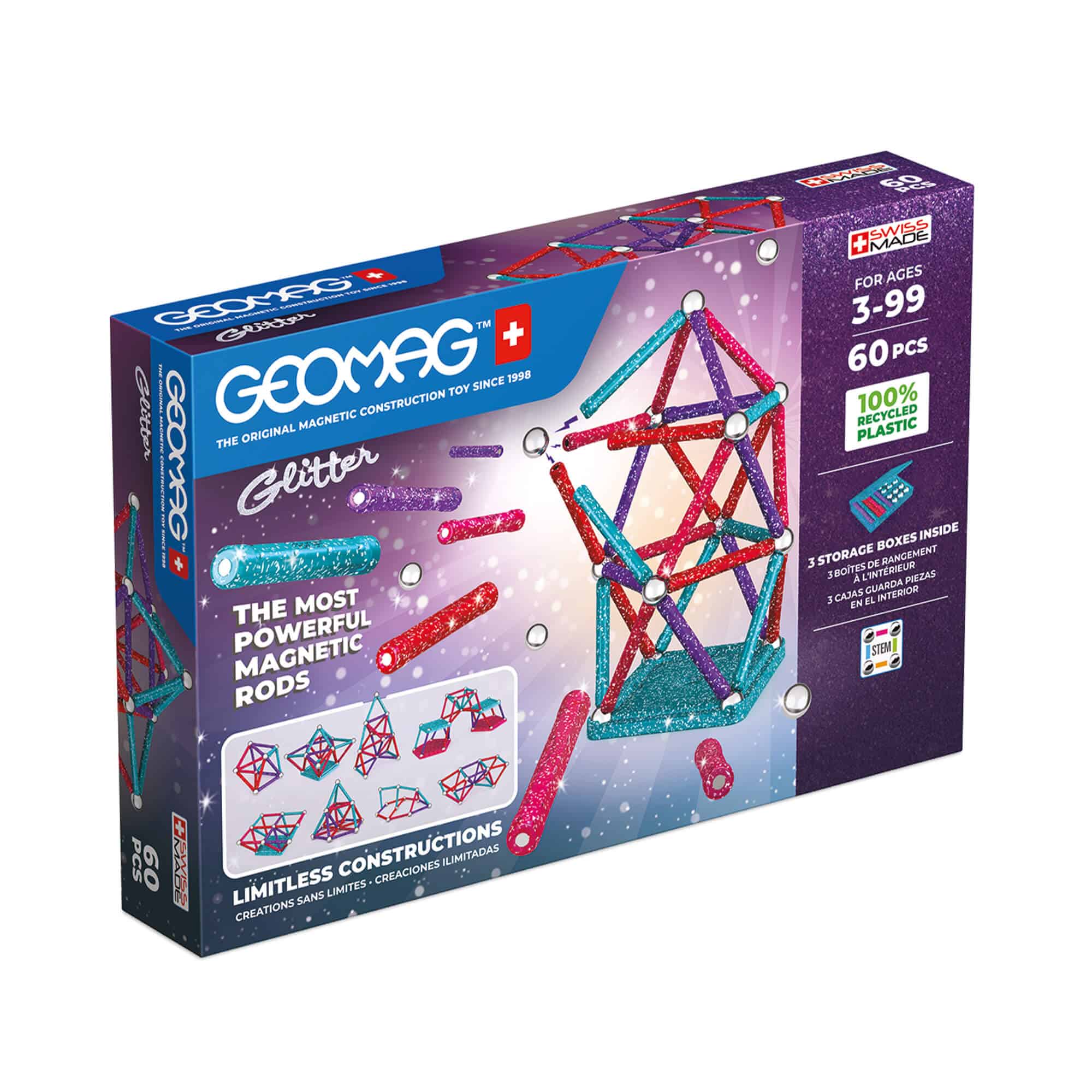Geomag - Magnetic Construction Glitter Recycled 60 - Online Toys Australia